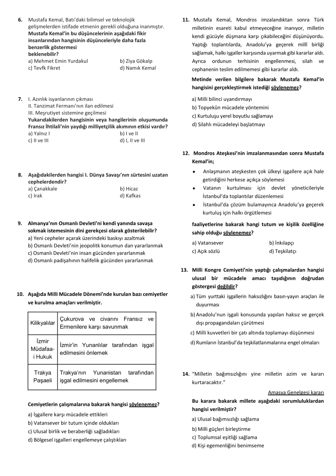 8.Sınıf İnkılap Tarihi 1.Dönem 1.Yazılı Soru ve Cevapları - Evdeki Hocam